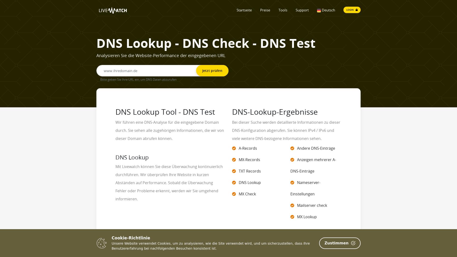 DNS-Check - DNS-Test / DNS-Lookup mit Livewatch