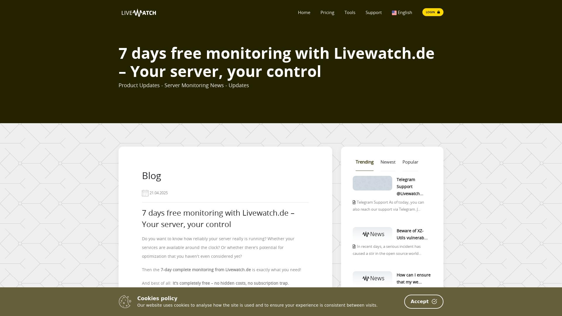 News - 7 days free monitoring with Livewatch.de – Your server, your control